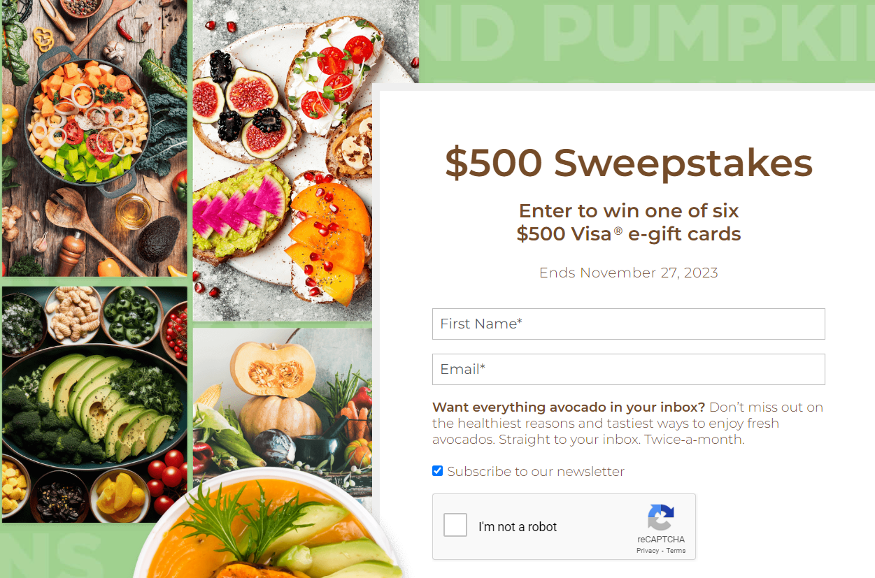 $500 Visa® e-gift cards in Pumpkin and Avocados Sweepstakes ...